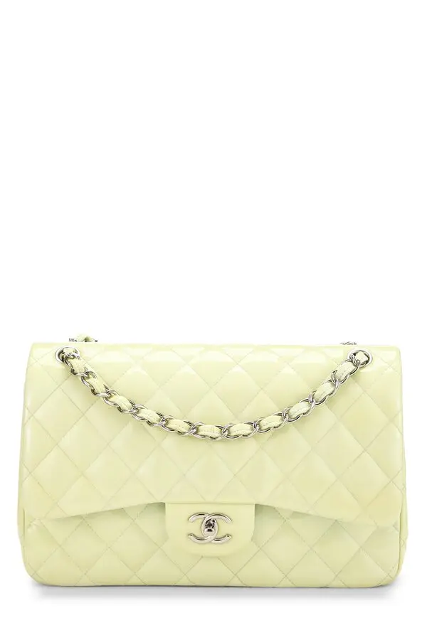 Chanel Quilted Patent New Classic Double Flap - Green