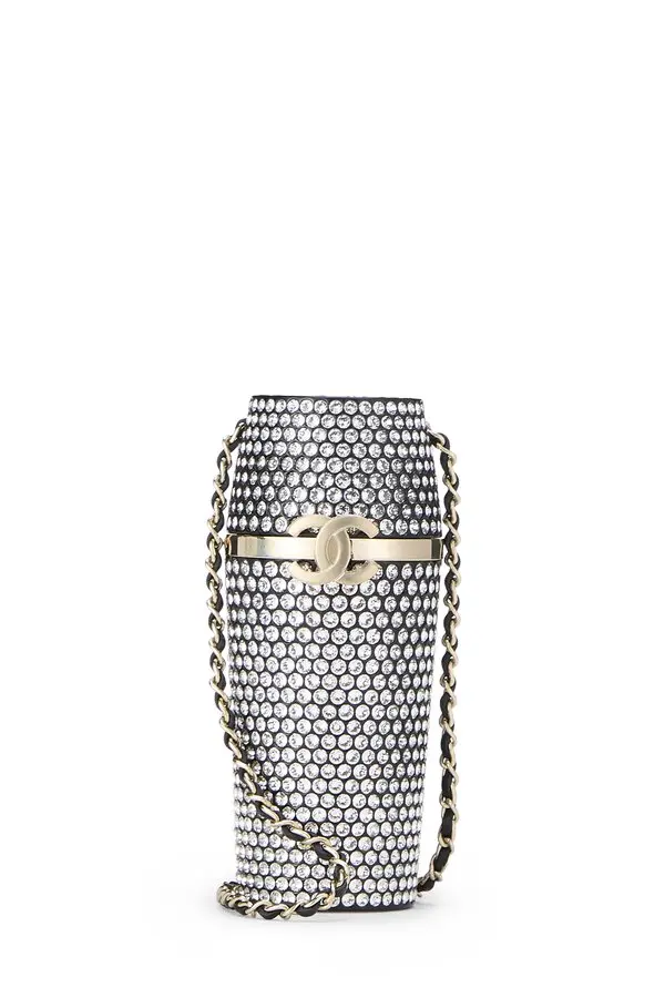 Chanel Crystal Lipstick Case With Chain Strap - Silver