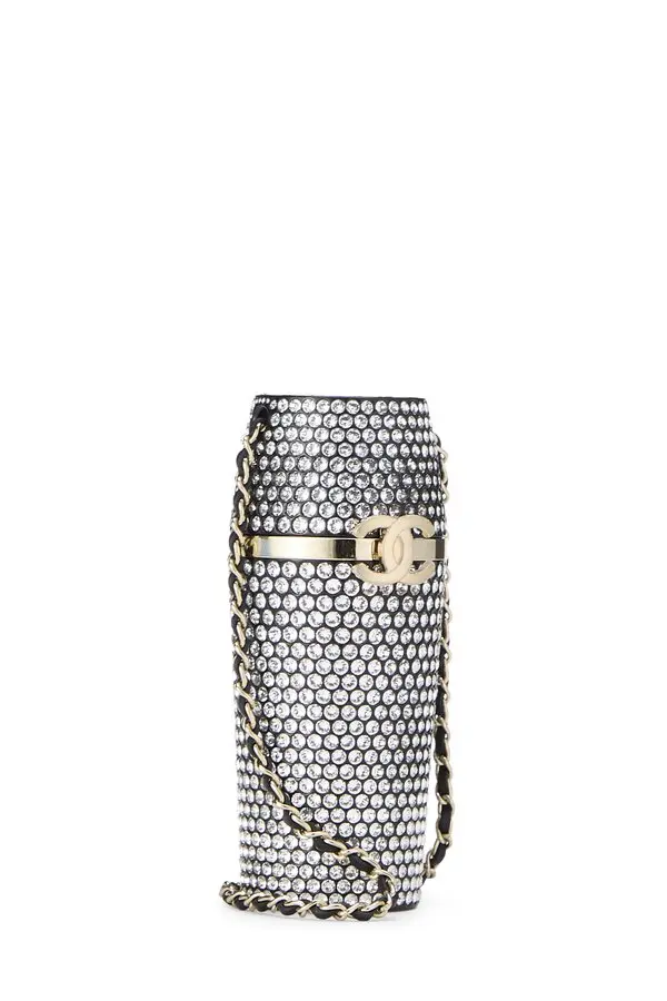 Chanel Crystal Lipstick Case With Chain Strap - Silver