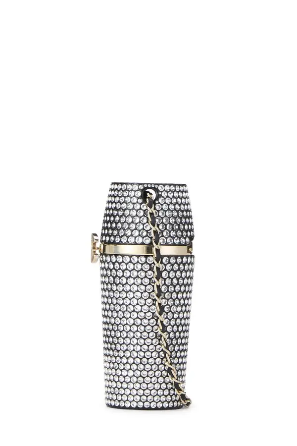 Chanel Crystal Lipstick Case With Chain Strap - Silver