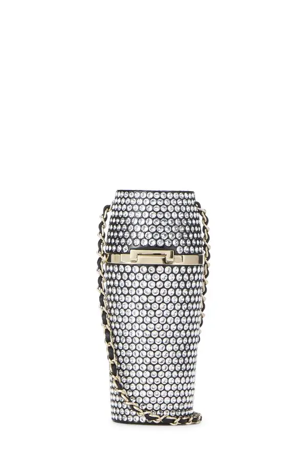 Chanel Crystal Lipstick Case With Chain Strap - Silver