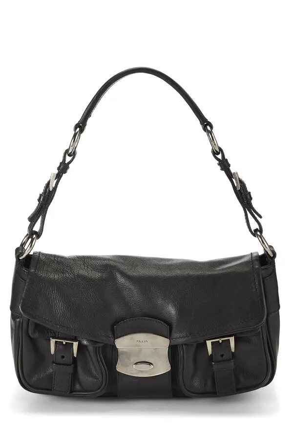 Prada Calfskin Double Pocket Shoulder Bag