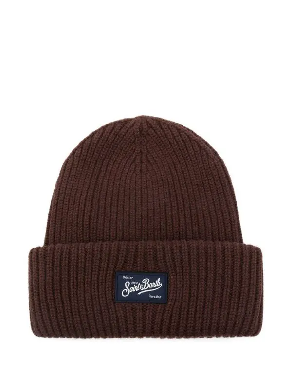 MC2 SAINT BARTH Ribbed Wool Beanie With Logo Patch - Brown