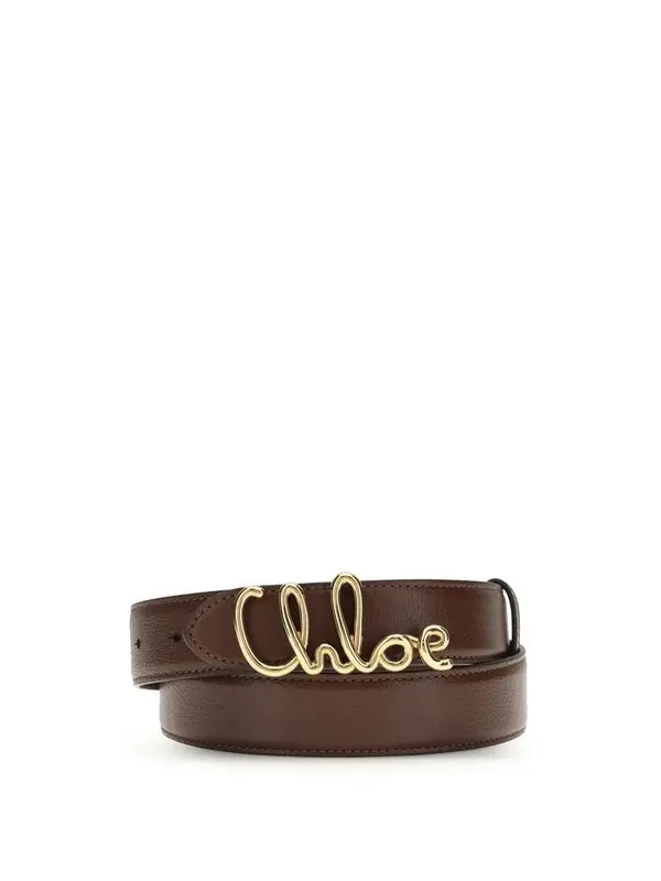 Chloé Leather Belt With Golden Brass Buckle - Brown