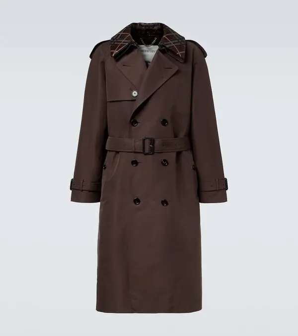 Burberry Check Silk And Cotton Trench Coat - Brown