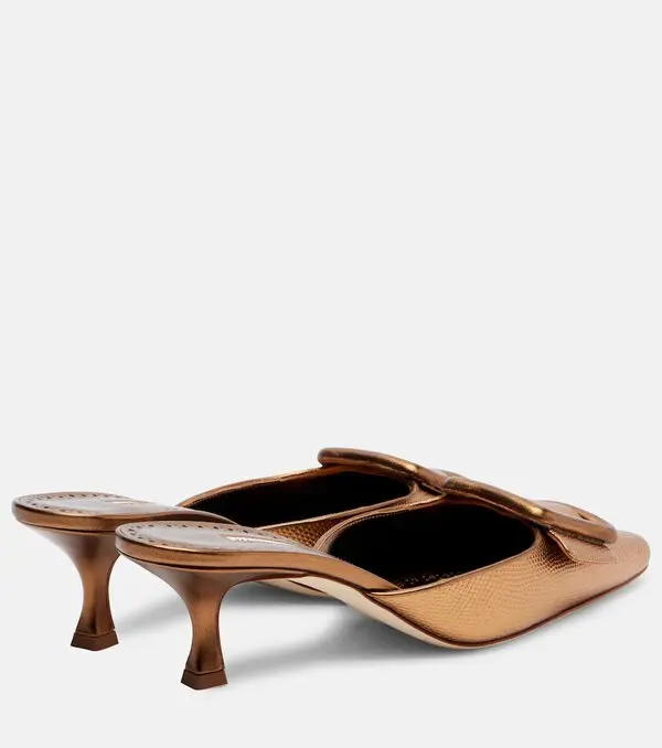 Manolo Blahnik Maysale 50 Metallic Leather Mules - Gold