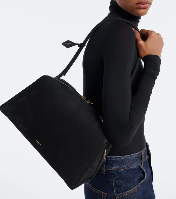 Alaïa Le Bouledogue Medium Suede Shoulder Bag - Black