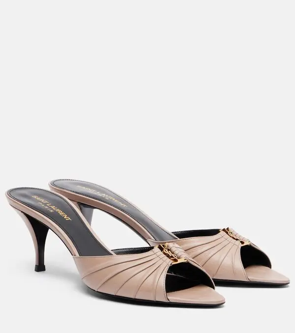 Saint Laurent Babylone 60 Leather Mules - Beige