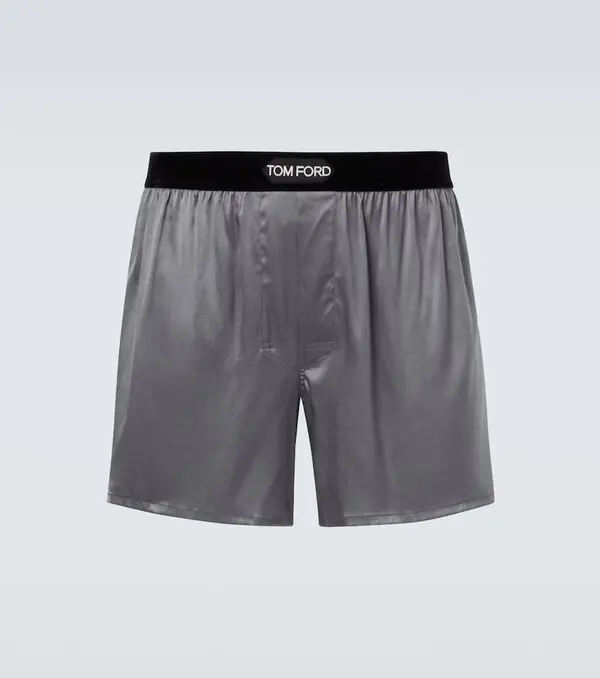 TOM FORD Logo Silk-blend Boxer Briefs - Grey
