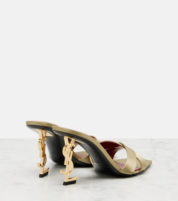 Saint Laurent Opyum Crêpe Satin Mules - Gold