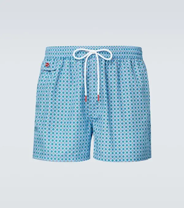 Kiton Logo Printed Swim Trunks - Blue