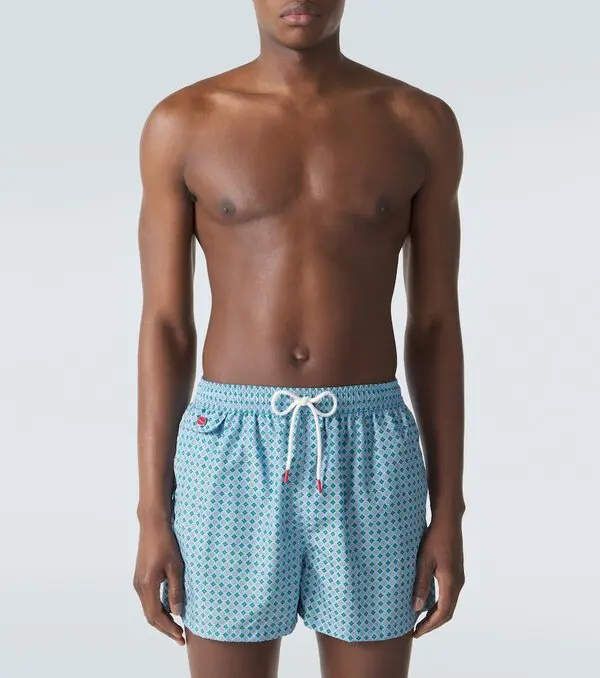 Kiton Logo Printed Swim Trunks - Blue
