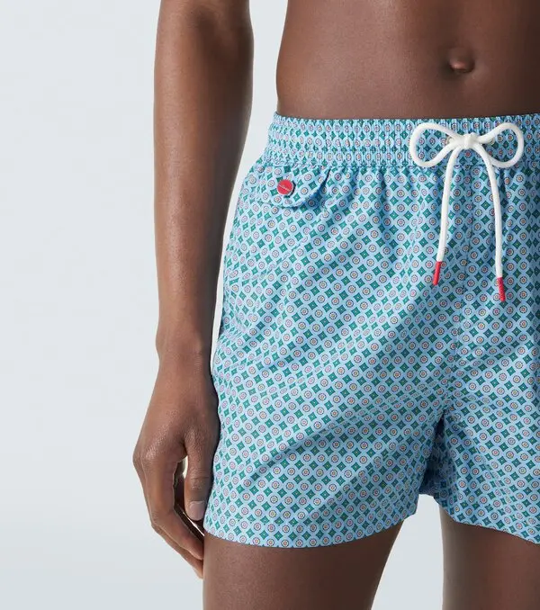 Kiton Logo Printed Swim Trunks - Blue