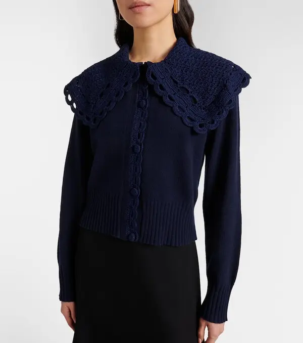 Erdem Crochet-trimmed Wool-blend Cardigan - Blue