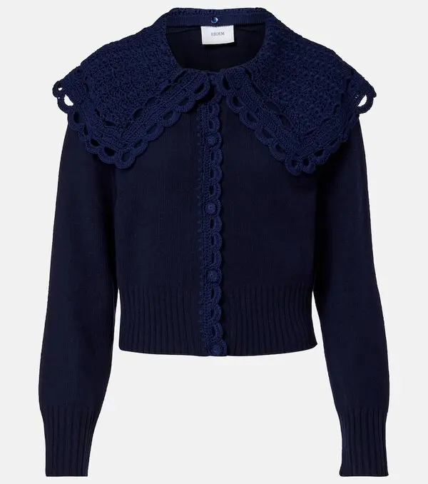 Erdem Crochet-trimmed Wool-blend Cardigan - Blue