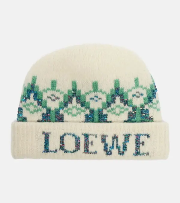 Loewe Fair Isle Sequined Wool-blend Beanie - White