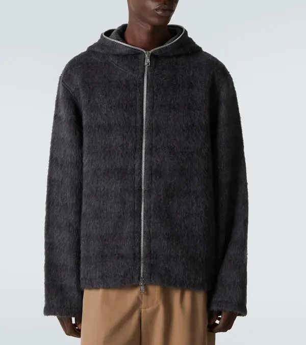 Our Legacy Checked Knitted Zip-up Hoodie - Grey