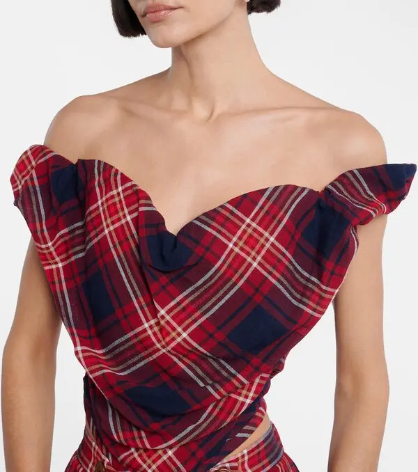 VIVIENNE WESTWOOD Sunday Off-shoulder Plaid Bustier Top - Red