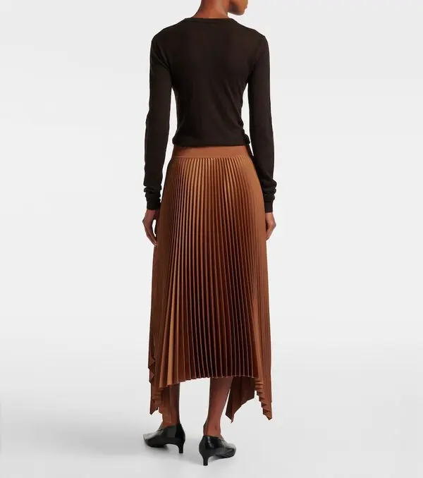 JOSEPH Ade Plissé Asymmetric Crêpe Midi Skirt - Brown