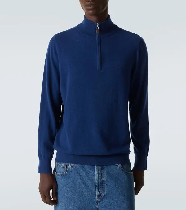 Arch4 Cashmere Half-zip Mockneck Sweater - Blue