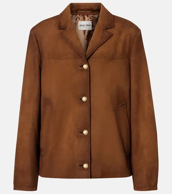 Miu Miu Suede Leather Jacket - Brown
