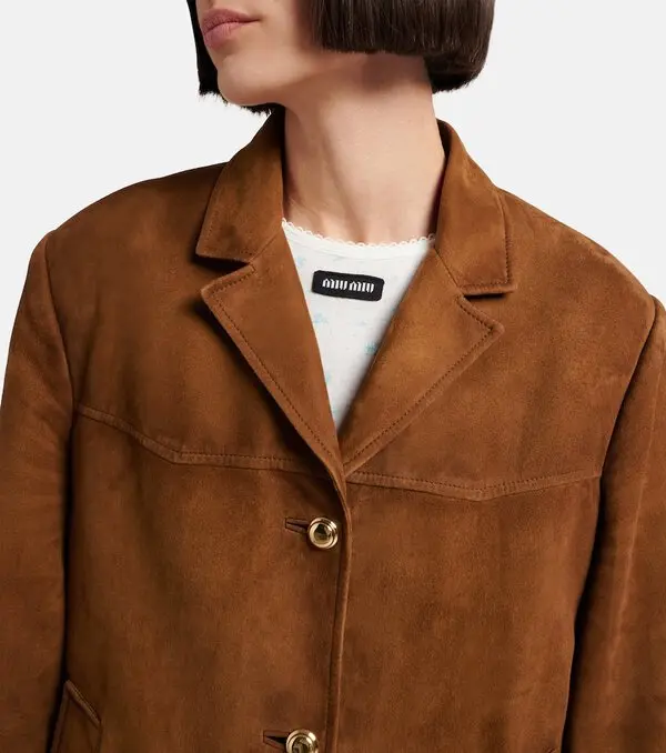 Miu Miu Suede Leather Jacket - Brown