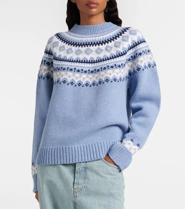 Miu Miu Fair Isle Virgin Wool Jacquard Sweater - Blue