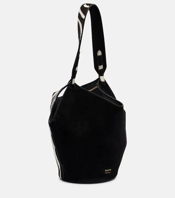 Khaite Lotus Mini Calf Hair And Suede Tote - Black