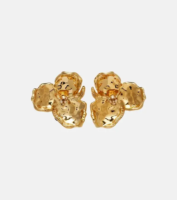 Oscar De La Renta Blossom Crystal-embellished Clip-on Earrings - Gold
