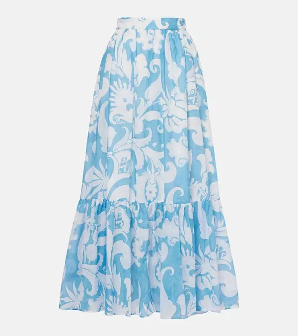 Etro Paisley Cotton Maxi Skirt - Blue