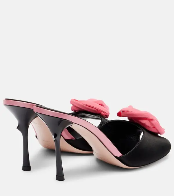 ROGER VIVIER Rose Vivier 85 Floral Satin Mules
