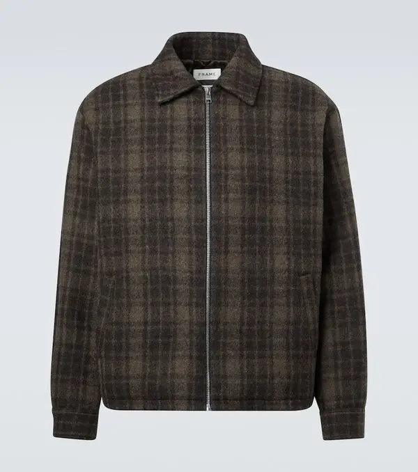 FRAME Checked Virgin Wool Blouson Jacket - Brown