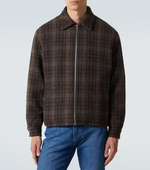 FRAME Checked Virgin Wool Blouson Jacket - Brown
