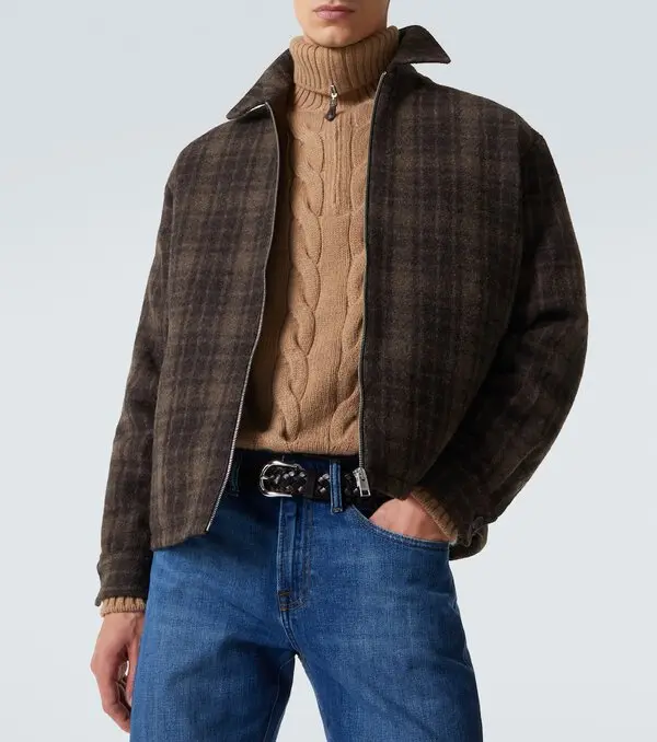 FRAME Checked Virgin Wool Blouson Jacket - Brown