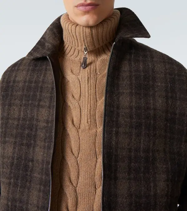 FRAME Checked Virgin Wool Blouson Jacket - Brown