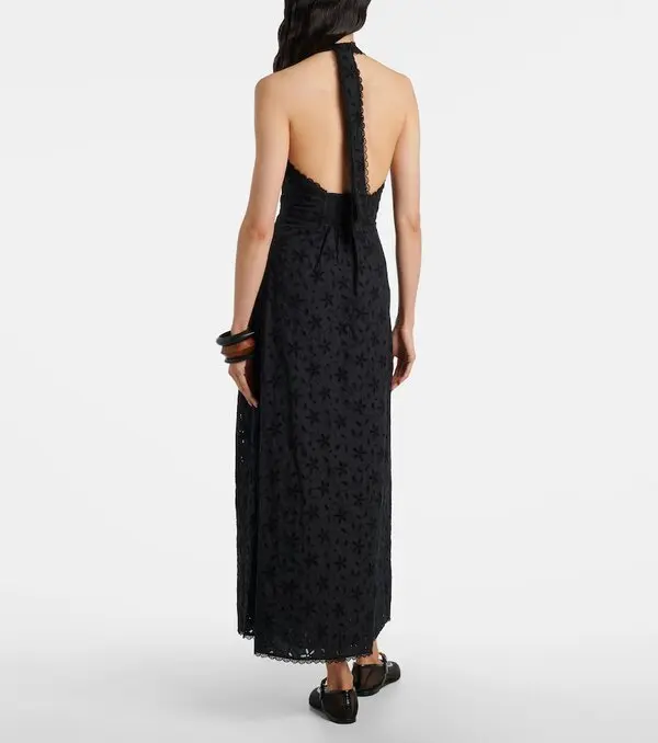 Posse Salma Embroidered Halterneck Cotton Midi Dress - Black
