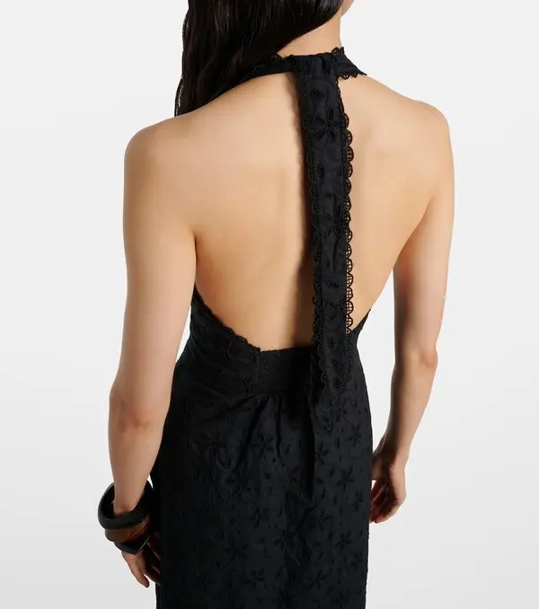 Posse Salma Embroidered Halterneck Cotton Midi Dress - Black