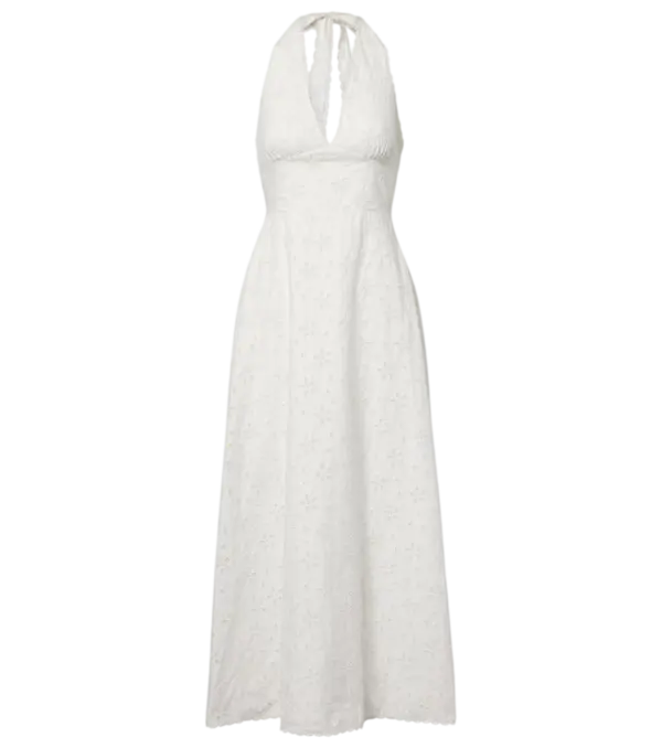 Posse Salma Embroidered Halterneck Cotton Midi Dress - White