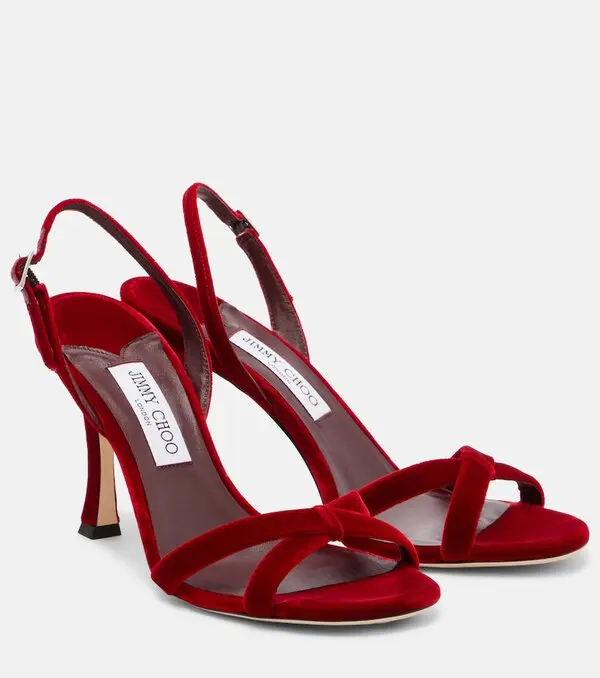JIMMY CHOO Elsy 90 Velvet Sandals - Red