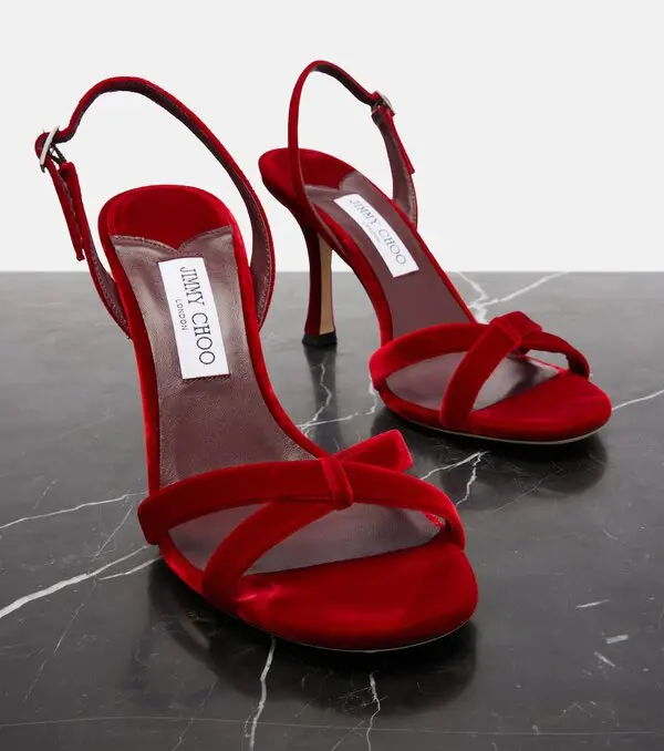 JIMMY CHOO Elsy 90 Velvet Sandals - Red
