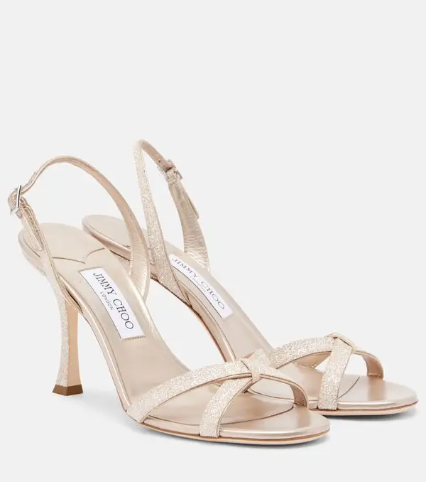 JIMMY CHOO Elsy 90 Glitter Slingback Sandals - Gold
