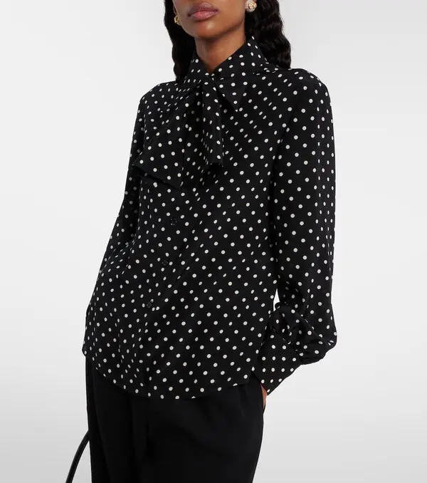 Valentino Garavani Bow-detail Polka-dot Silk Shirt - Black