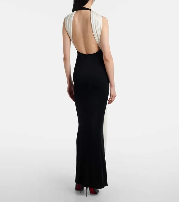 The New Arrivals Ilkyaz Ozel Leia Scarf-Detail Halterneck Gown - Black |  Editorialist