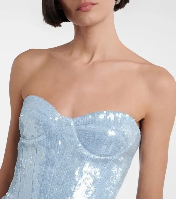 THE NEW ARRIVALS ILKYAZ OZEL Pamela Sequined Strapless Minidress - Blue