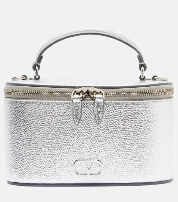 Valentino Garavani Vlogo Mini Metallic Leather Vanity Bag - Silver