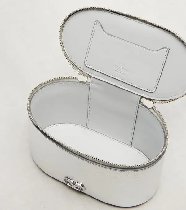 Valentino Garavani Vlogo Mini Metallic Leather Vanity Bag - Silver