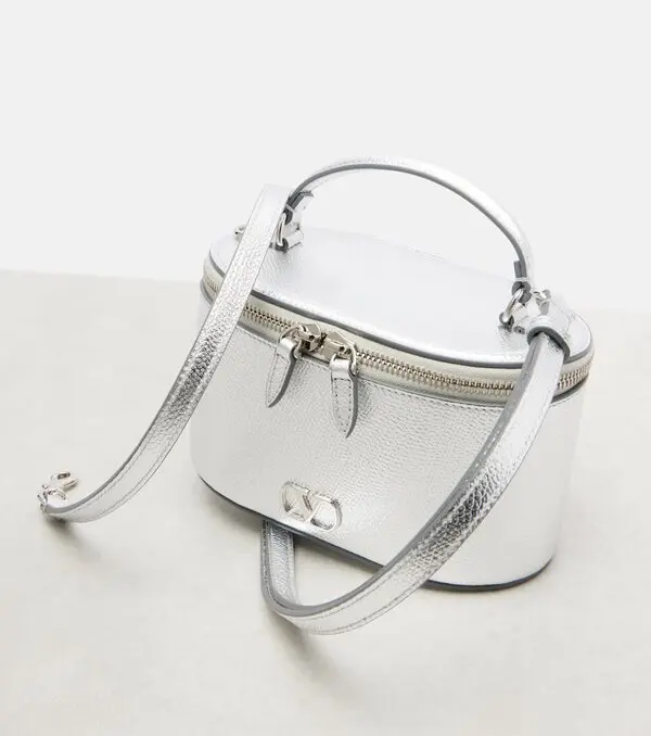 Valentino Garavani Vlogo Mini Metallic Leather Vanity Bag - Silver