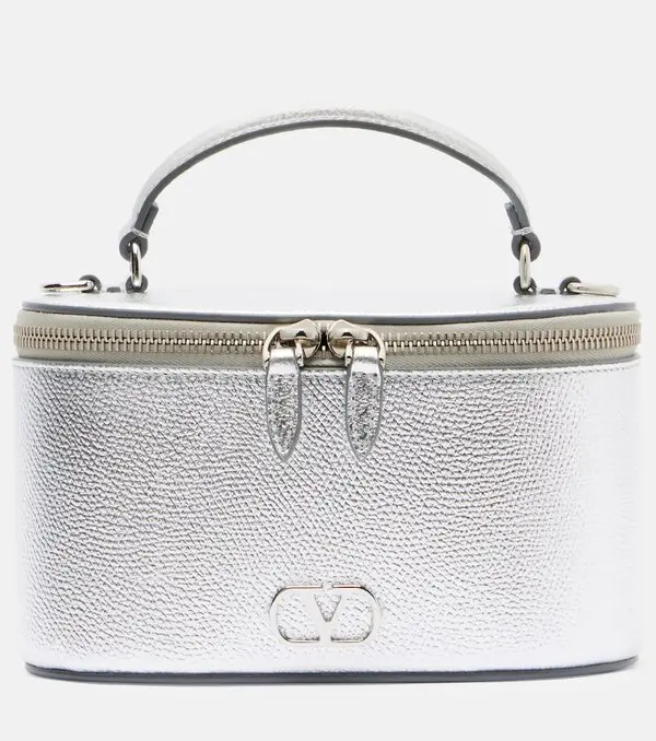 Valentino Garavani Vlogo Mini Metallic Leather Vanity Bag - Silver