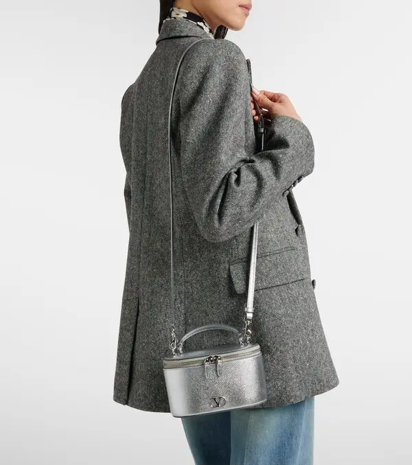 Valentino Garavani Vlogo Mini Metallic Leather Vanity Bag - Silver