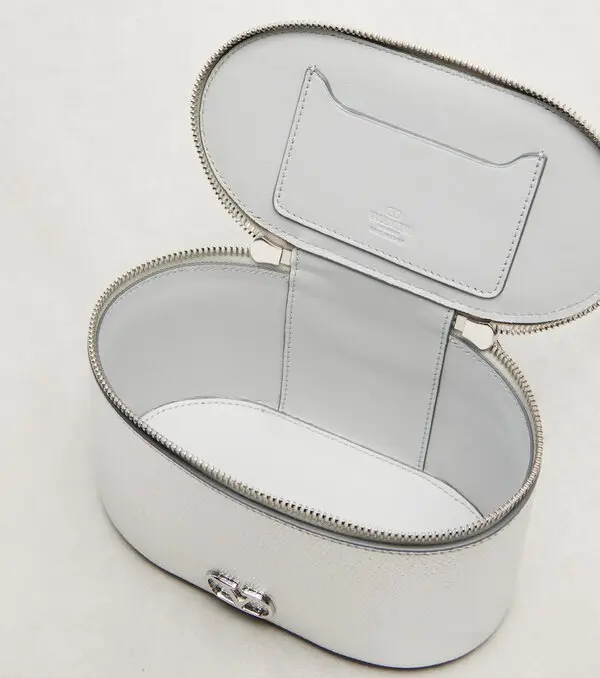 Valentino Garavani Vlogo Mini Metallic Leather Vanity Bag - Silver